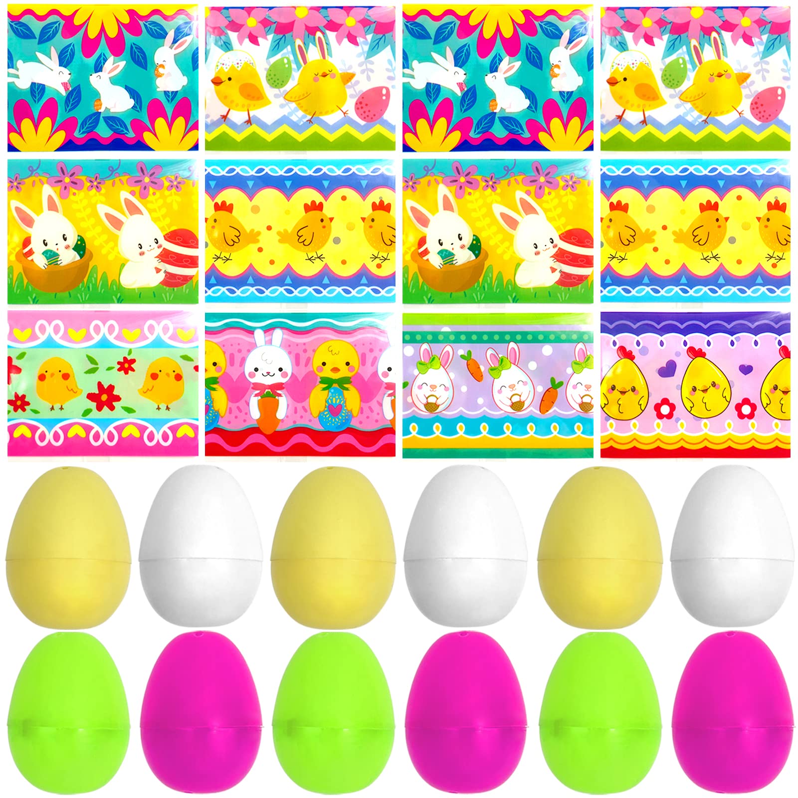 12 Pack Easter Eggs Bulk Wrapper Luminous Eggs Film Shrink Wraps for 2.4in Easter Eggs Chicken Bunny Egg Sleeves Decorations, New Cute Easter Egg Arounds