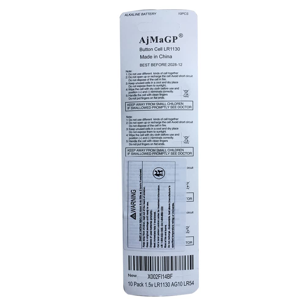 AjMaGP 10 Pack AG10 389A LR1130 LR54 L1131 SR1130 1.5v Button Cell Coin Battery