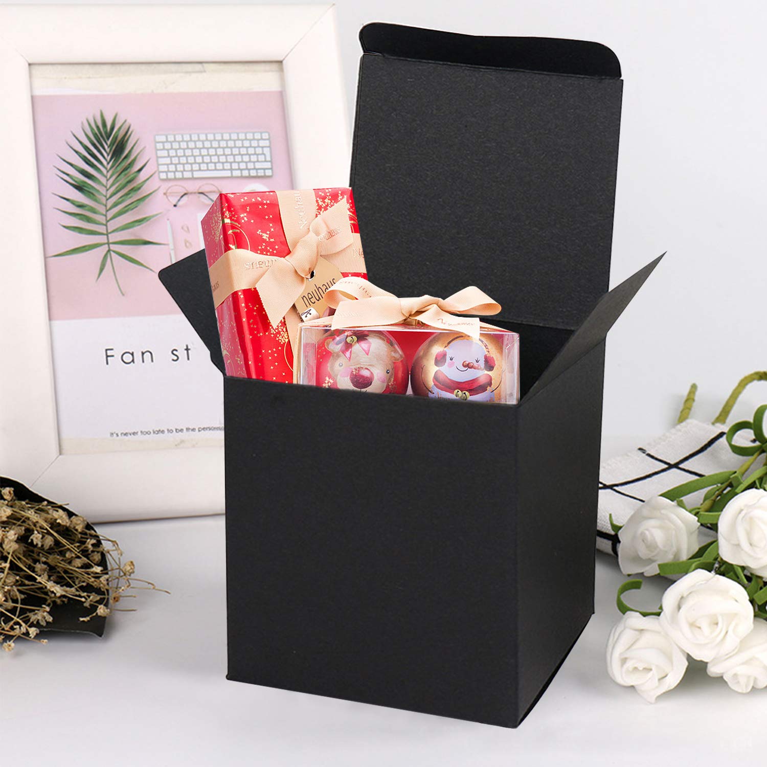 15 Pcs Black Gift Box, 6 x 6 x 6" Gift Boxes with Lids Recycled Kraft Paper Cardboard Boxes Gift Favor Boxes Bridesmaid Proposal Boxes for Party, Wedding, Birthday, Christmas, Crafting, Cupcake