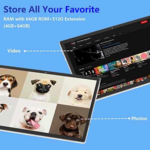 2023 Upgraded 2 in 1 Tablet, Android 11 Tablet 10.1 Inch, Tablet with Keyboard, Mouse, Stylus, Case, Film, 64GB ROM+4GB RAM, 1.8Ghz Quad-Core Processor, 8MP Camera, GPS/WiFi/Bluetooth Google Tablet PC