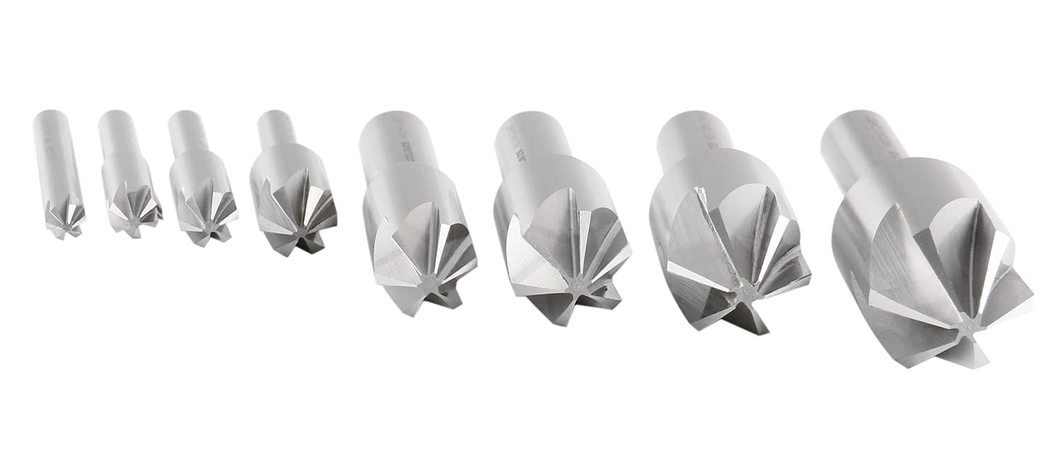 Accusize Industrial Tools 90 Degree 6 Flute H.S.S. Machine Countersink, 8 Pcs, 0206-2016