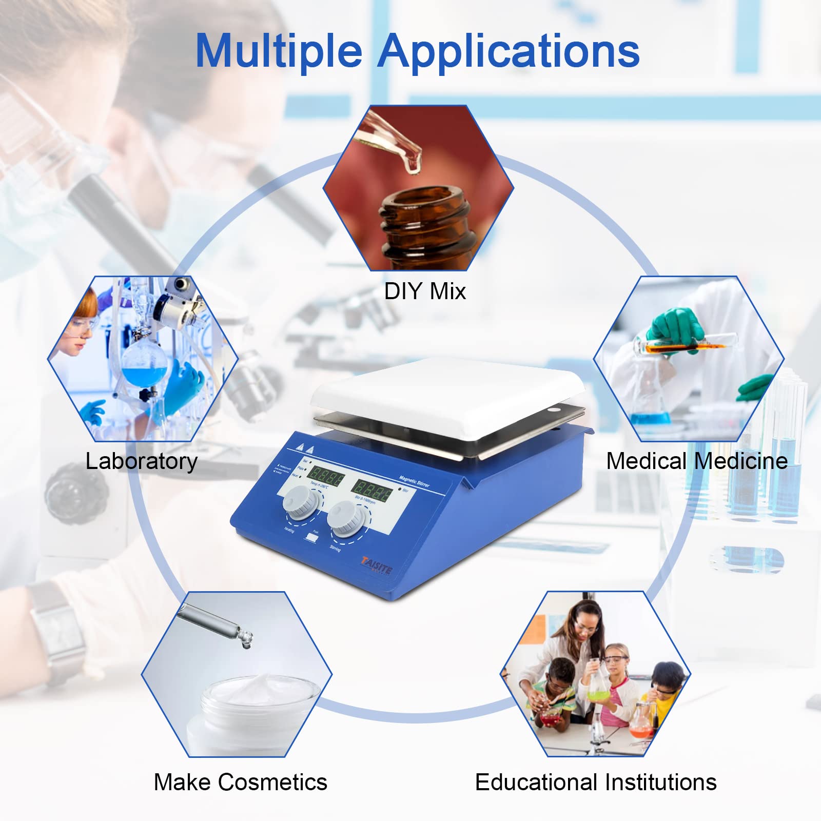 Digital Magnetic Hotplate Stirrer LED Display with Temperature Probe and Stir Bar Mixer 20L Stirring Capacity 350°C/662°F Hot Plate with Magnetic Stirrer 1500RPM