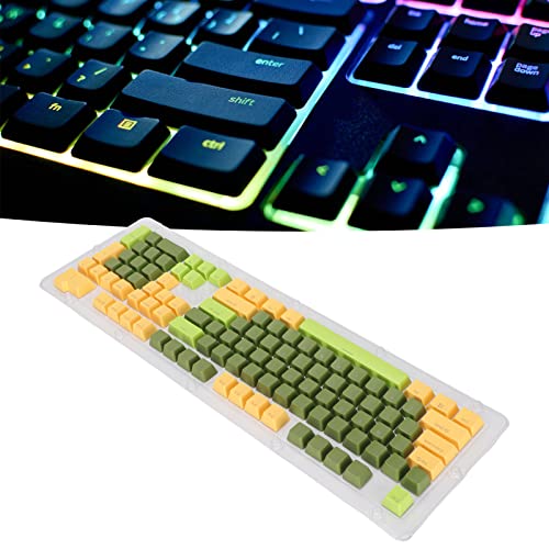 107 Keys Standard Tricolor ABS Keycap Set, Three Color Translucent Characters Arc Layout Mechanical Keyboard Keycaps, OEM Profile, for Mechanical Gaming Keyboard(Matcha Dark Green)