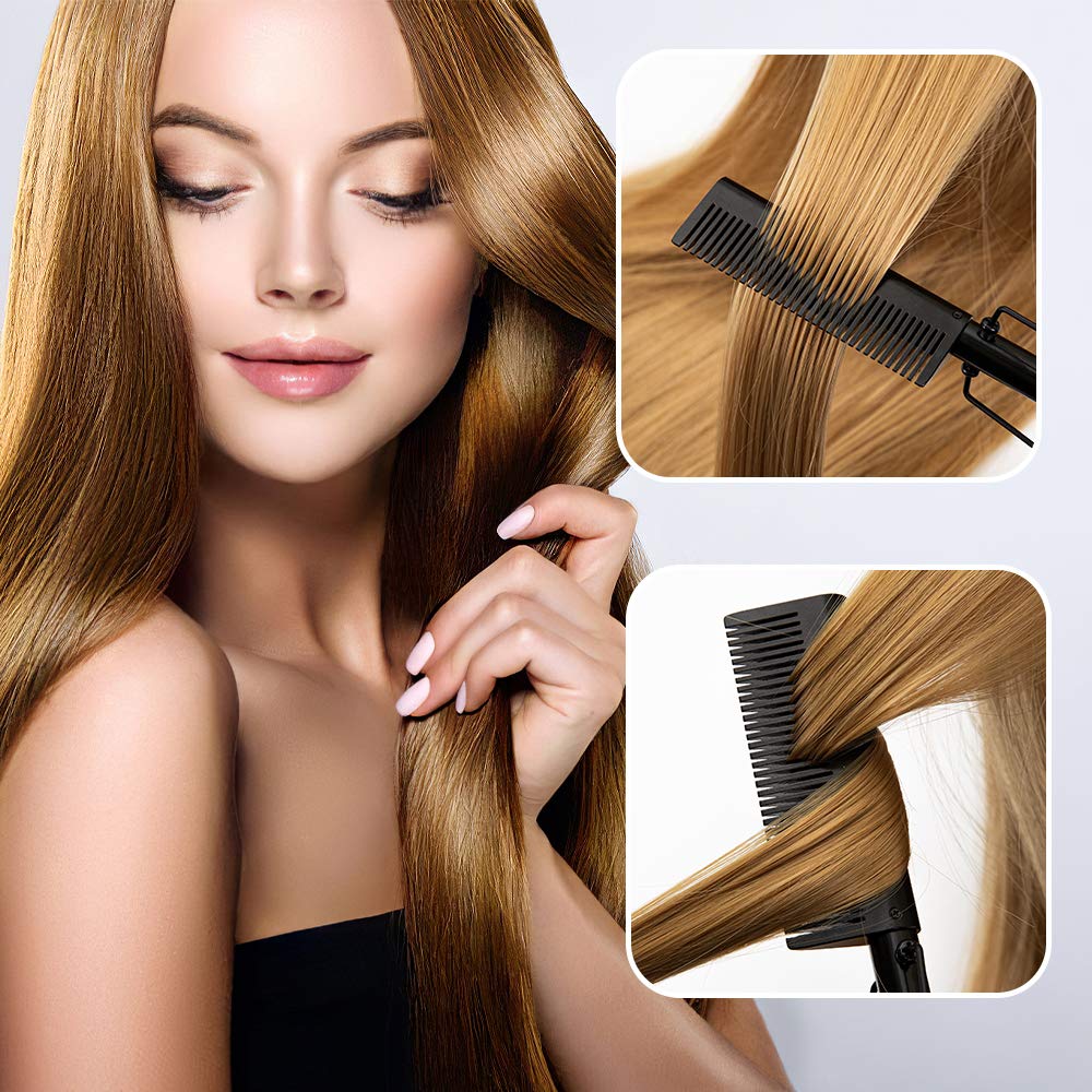 AIHOPESTO Electric Hot Comb Hair Straightener for African American Hair, 3 Temperature Settings, Metal Surface, Lightweight & Compact, 5 Piece Set
