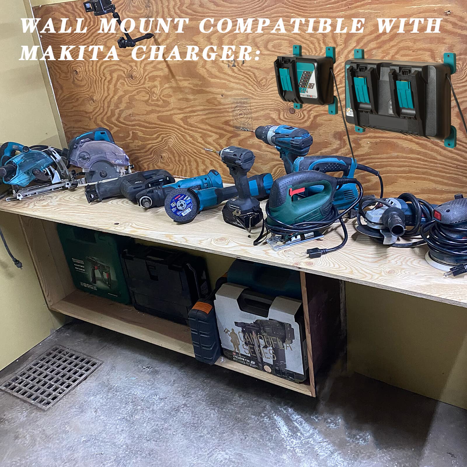 2 Pack Makita Charger Holder, Charger Mount for Makita DC18RC DC18RD DC18RA DC18RF DC18SC DCB18SD DC18SF Chargers(Single & Double & 4-Port Charger)