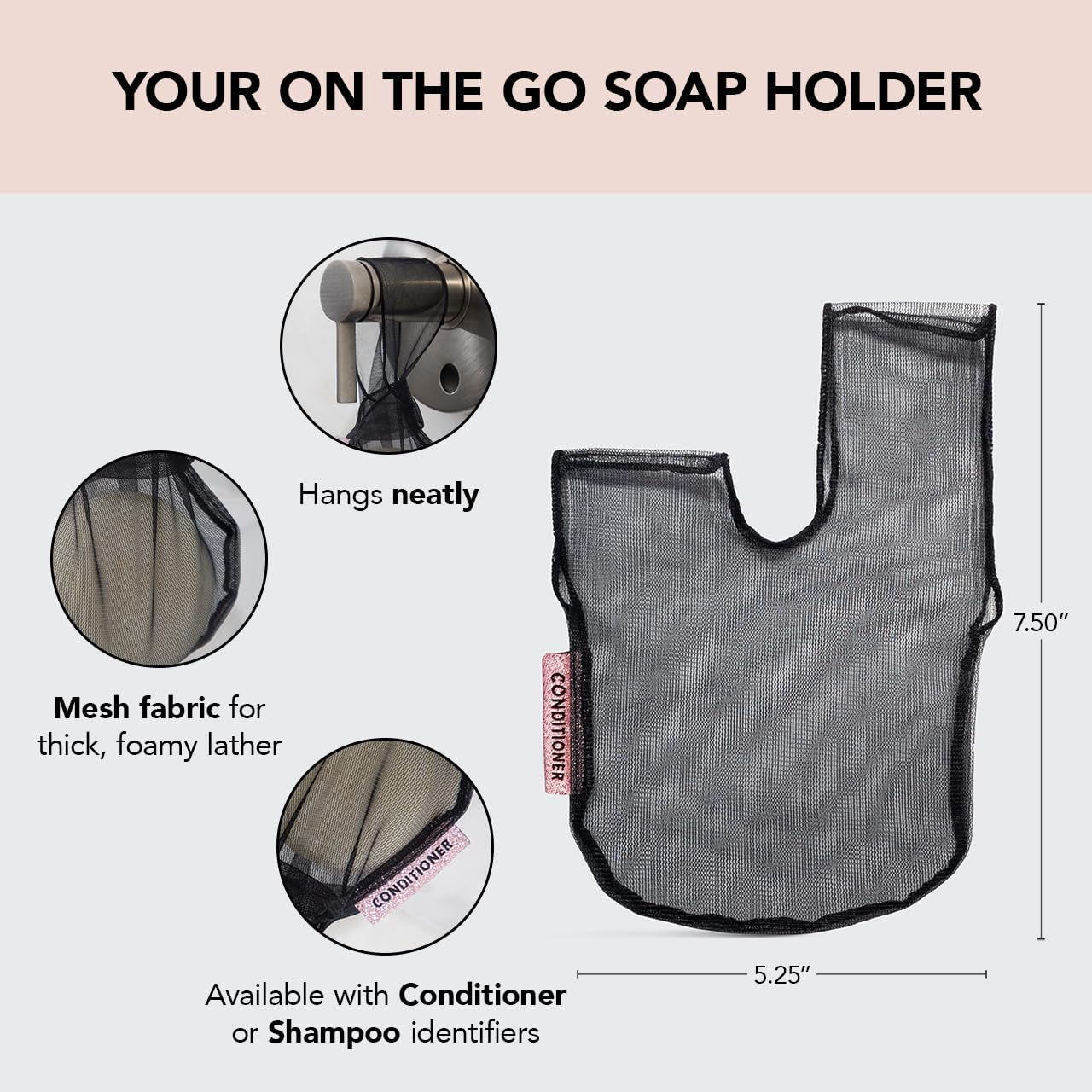 Kitsch Bar Soap Saver Bag – Recycled Mesh Beauty Bar Pouch for Body Wash, Conditioner & Shampoo Bars, Holder to Preserve Soap, Eco-Friendly, Patented Bag – Black