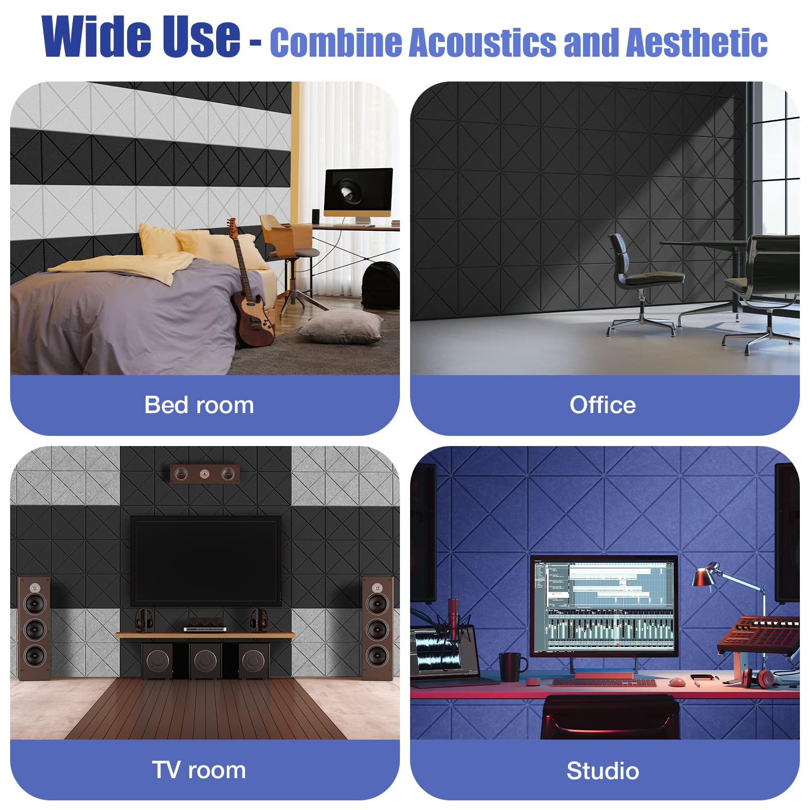 12 pack Acoustic Panels Self-Adhesive, 12"X 12"X 0.4"Sound Proof Foam Panels,Soundproof Wall Panels High Density, Acoustic Panels Sound Absorbing for Wall Decoration and Acoustic Treatment-White