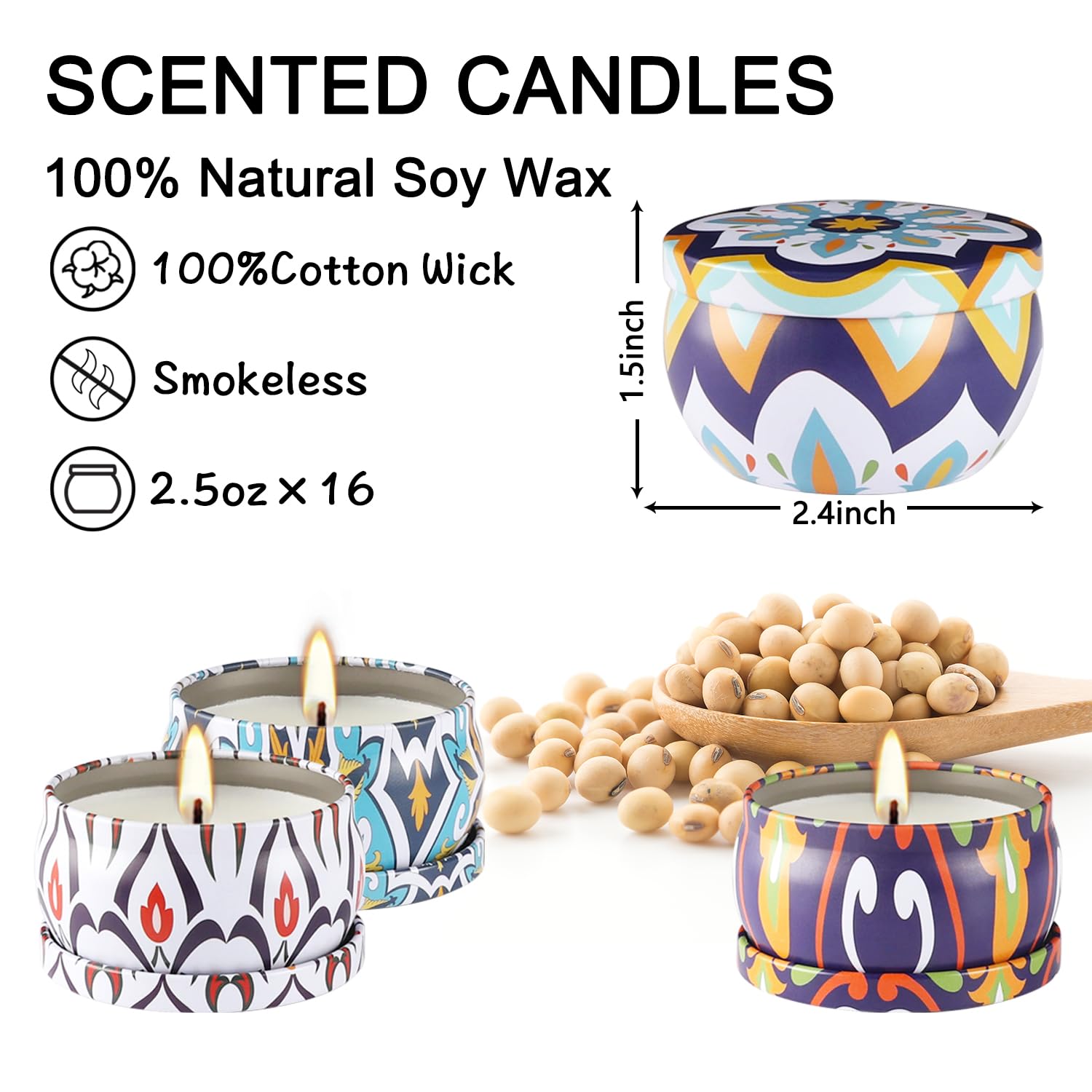 16 Pack Scented Candles Gift Set- Aromatherapy Candle Gifts for Men, Woman-Men Candle Set,Ideal Gift for Travel Home Décor