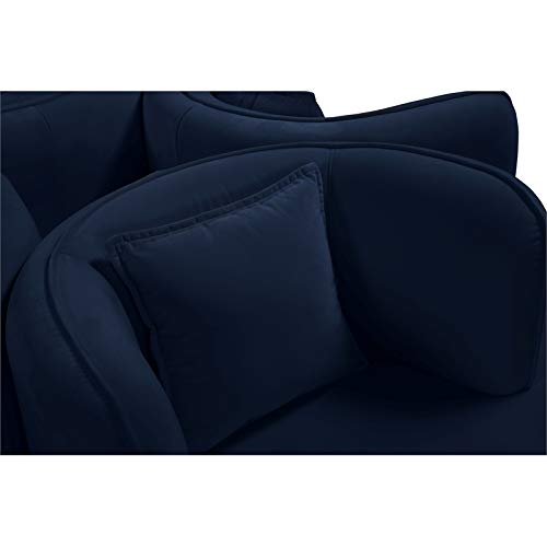 Meridian Furniture 627Navy Circlet Collection Modern | Contemporary Velvet Upholstered Roundabout Sofa with Sturdy Gold Iron Legs, 72" W x 72" D x 29" H, Navy