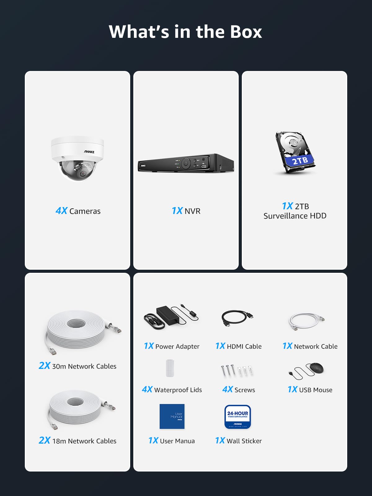 ANNKE 4K PoE Security Camera System with Audio, 12MP H.265+ NVR with 2TB HDD, 4x8MP Ultra HD IP Dome Cam, AI Smart Detection, 100ft Night Vision, IP67 Waterproof&IK08 VandalProof, Remote Access