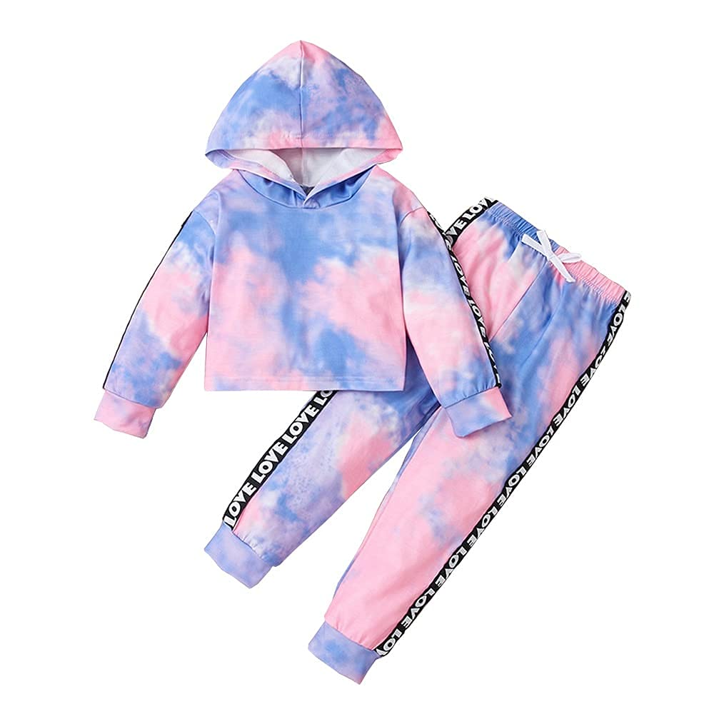Axumity Toddler Baby Girls Clothes Long-sleeve Tie Dye Hoodie With Joggers Pants Fall Winter Outfits Set(5-6T)