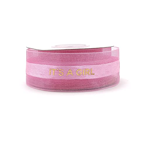 Satin and Organza Pink Ribbon - It's a Girl for Baby Shower - Decoration for Your Baby Shower (Pink and Gold)