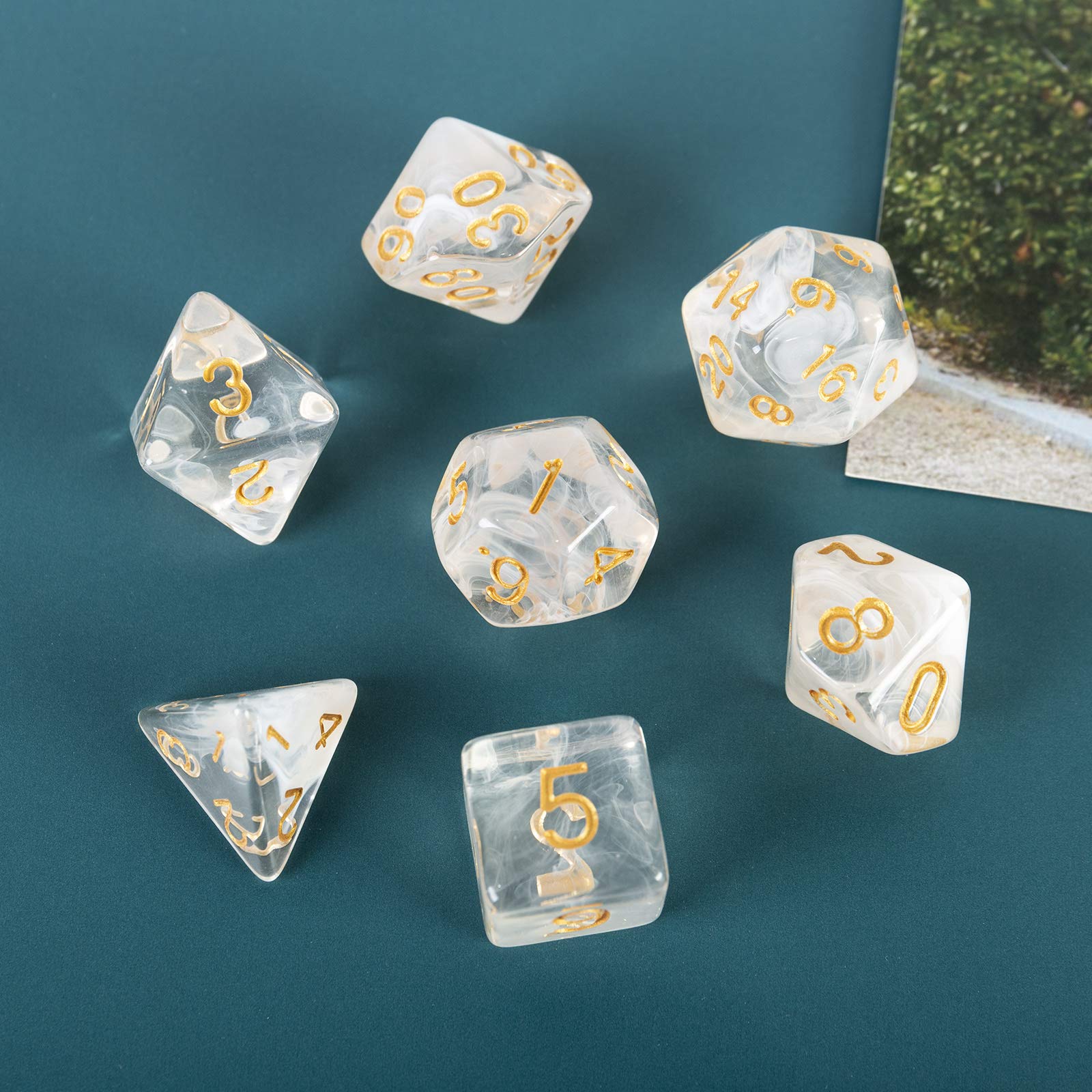 2 Sets DND Dice Set Black White D&D Dice Smoke Clear Resin Polyhedral Crystal D20 Dice for Dungeons and Dragons RPG Tabletop Game Accessories