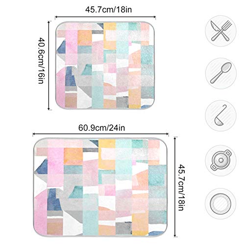 Abstract Geometric Modern Watercolor Dish Drying Mat 16"x18" Absorbent Machine Washable Hanging Fast Dry Pad Dish Protective Mat for Kitchen Countertop Heat Resistant Dinner Table Mat