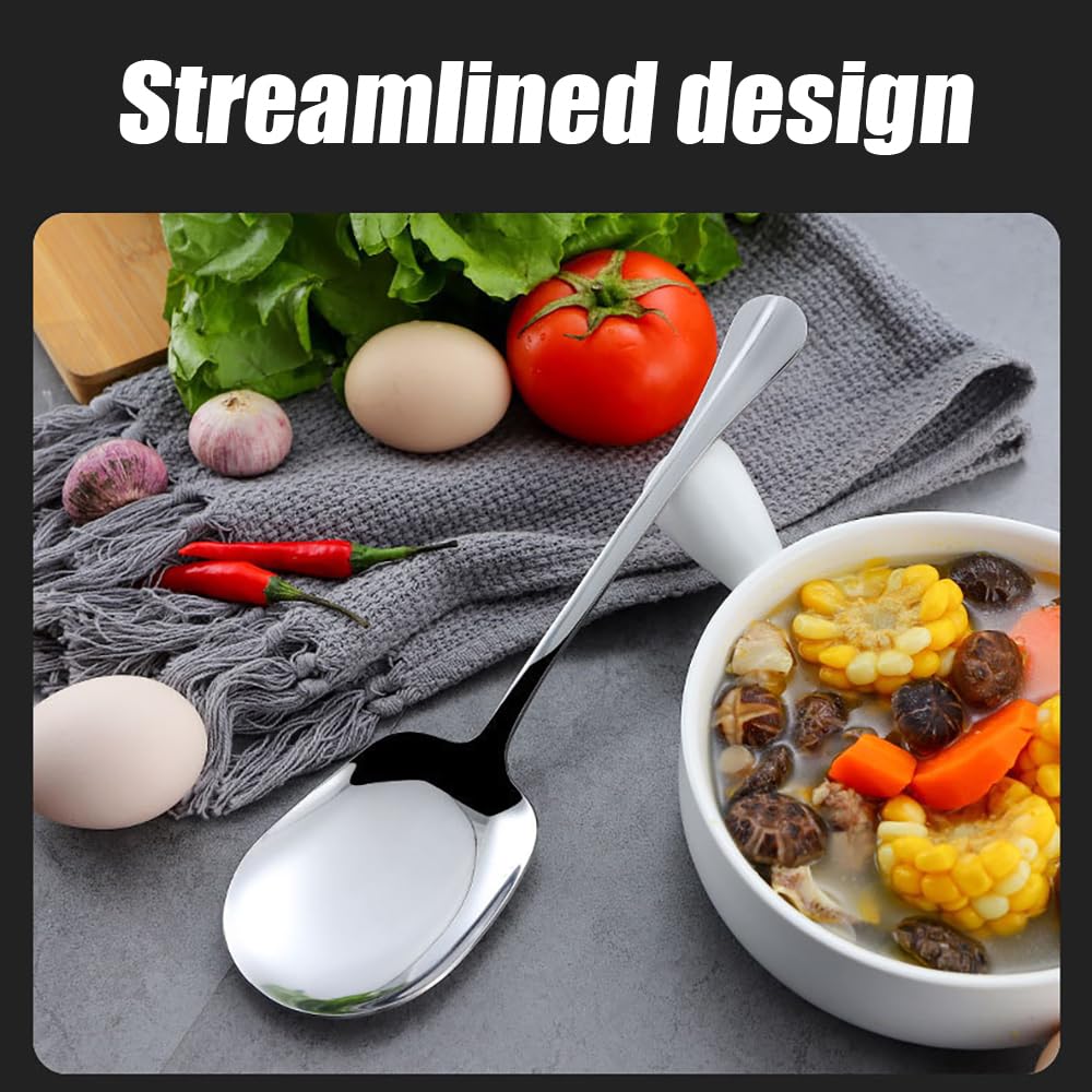 2 Pcs Large Stainless Steel Soup Spoons,Silver Square Head Design Serving Spoons Dumplings Ramen Ice Cream Dessert Long Handle Big Soup Spoon For Restaurant Tableware Kitchen Gadgets Cooking Utensils