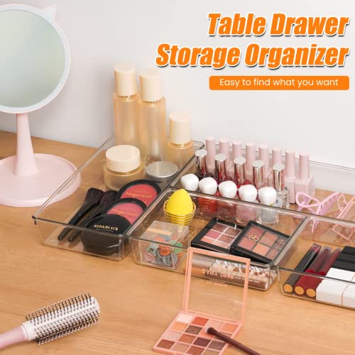12 Pack Clear Plastic Drawer Organizer Set, Acrylic Non Slip Non Cracking Kitchen Drawer Storage Tray Large Size Divider, Multifunctional Storage for Cosmetics, Bathroom, Tools, Kitchen and Office