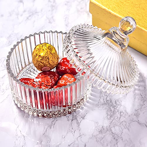 300ml/10oz Candy Dish with Lid, Glass Candy Jar Crystal Decorative Cookie Bowl for Candy Buffet Office Desk, Dazzling Jewelry Cotton Balls Container, Gift for Christmas, Parties, Wedding, Valentines