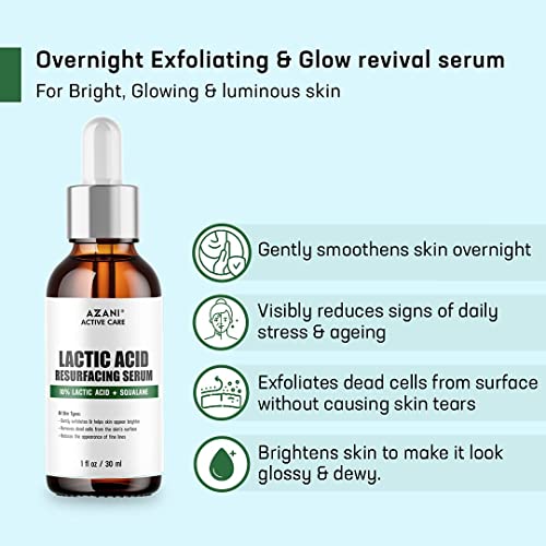 Azani 10% Lactic Acid + Squalane Resurfacing - 1.01 Oz Serum | Face Exfoliating AHA to Soften and Smooth Skin, Brighten Complexion and Diminish Fine Lines & Wrinkles - Women & Men