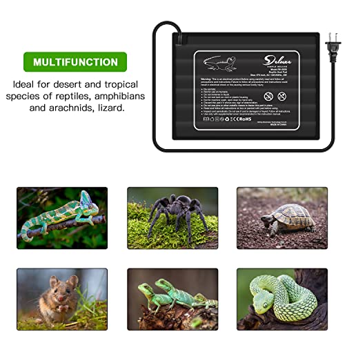Simple Deluxe 6 X 8 Inch 8W Reptile Heating Pad Under Tank Heater Terrarium Warmer Heat Mat for Amphibians and Reptiles Pet, Black