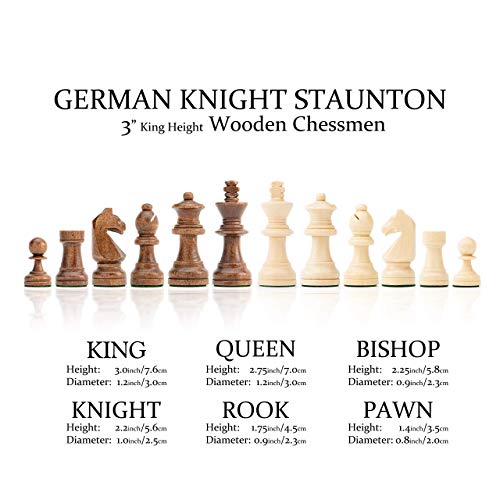 A&A 15 inch Foldable Wooden Magnetic Chess Set w/ 3 inch King Height Staunton Chess Pieces - Pine Box w/Mahogany & Maple Inlay