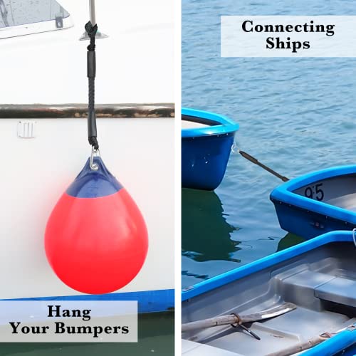 2PCS Fender Lines 2FT Premium Bungee Boat Lines with 316 Stainless Clip for Boat Bumper/Boat Fender Boat Accessories for Mooring for Jet Ski, SeaDoo, Yamaha WaveRunner Dinghy (Black, 2 Feet)