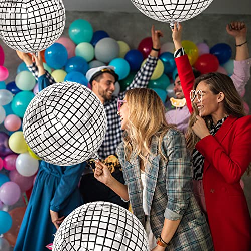 12 Pack Disco Balloons,22 Inch Large Disco Balloons 4D Silver Laser Balloons Metallic Mirror Mylar Balloons for 70s Disco Party Decorations Birthday Party