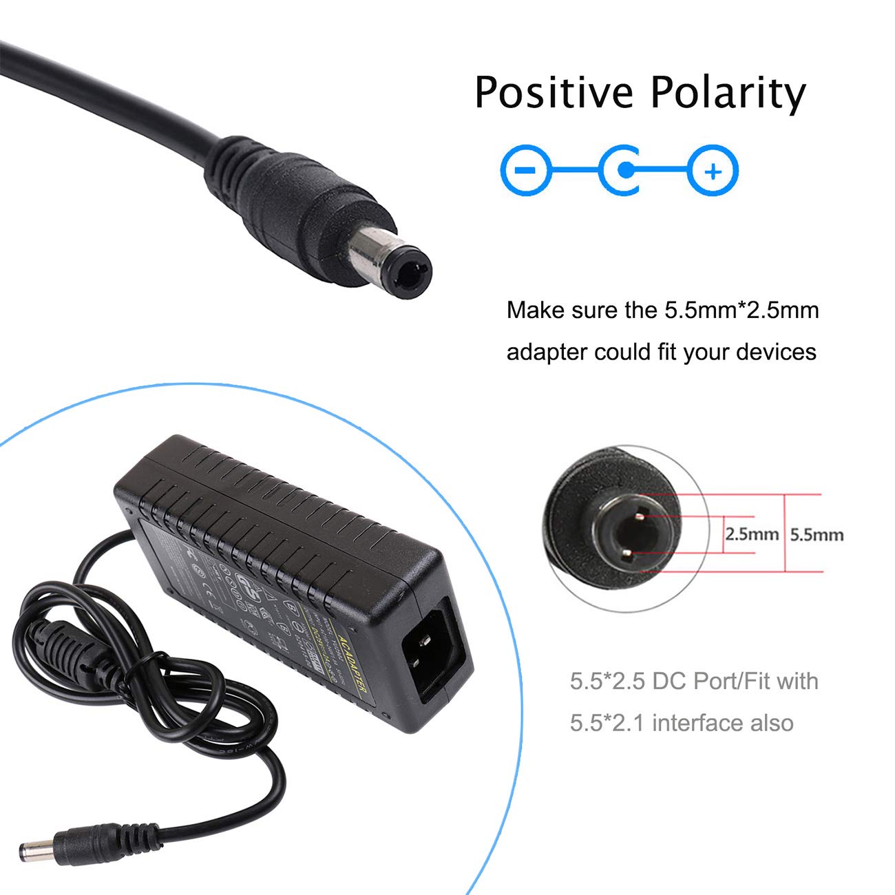 9V 5A Power Supply, COOLM 9V 5A Power Adapter 45W DC 9V5A 5000ma AC 110V-240V Transformers Interface 5.5 x2.5mm for LED Strip Lights