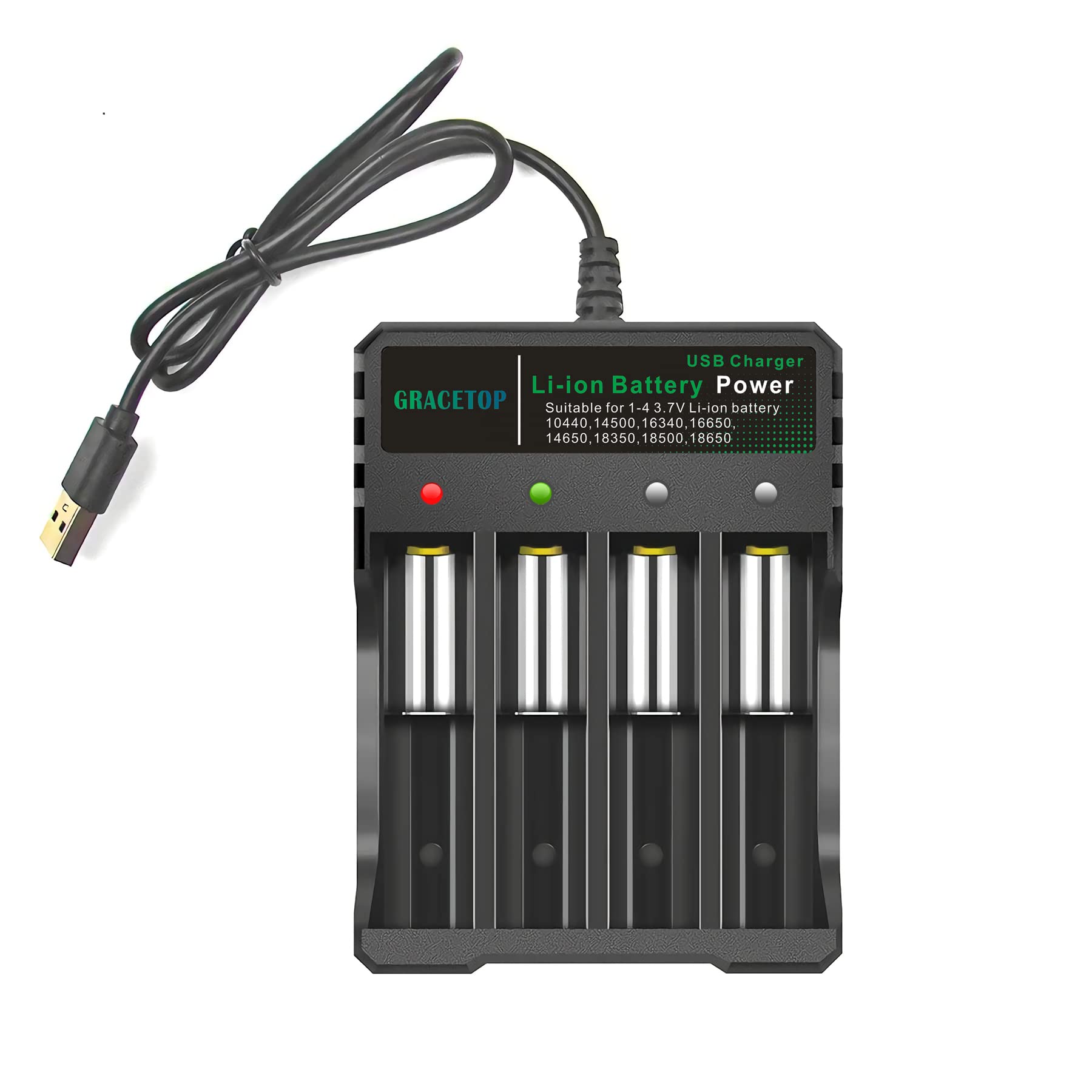18650 Battery Charger 4 Bay, 18650 Charger 2A Quick Charger for 3.7V Rechargeable Batteries 18650 17670 16340 14500 10440 Battery (Not Included Batteries)