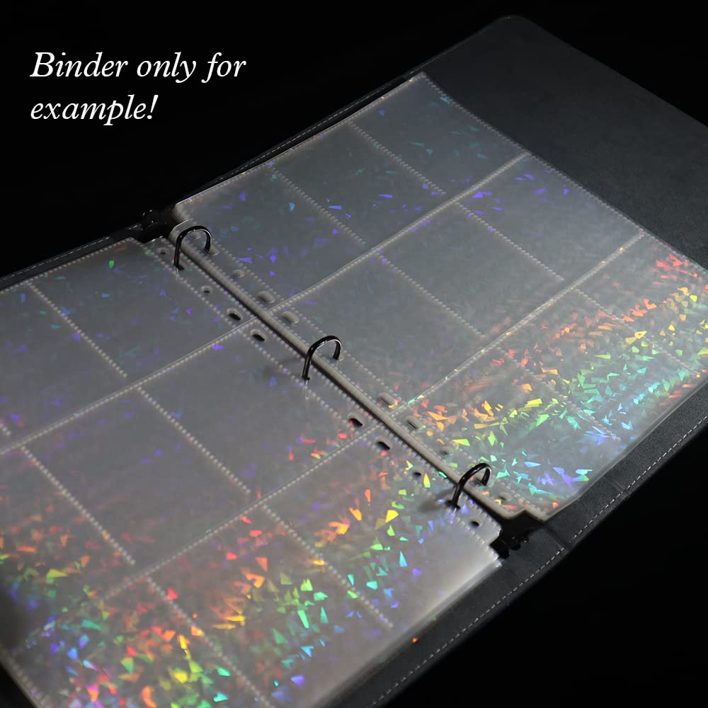 30PCS Holographic Trading Card Sleeve Pages Gemstone Foil Card Sleeves 9 Pockets Fit 3 Ring Binder Pages (Clear foil Card Pages)