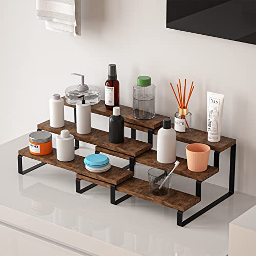 2 Pack 3 Tier Expandable Spice Rack Organizer (13.8β to 26β)Display Riser Stand, Kitchen Cabinet Countertop Pantry Coffee Bar Display Shelf for Spice, Liquor, Perfume, Makeup, Figure, Dolls Collection