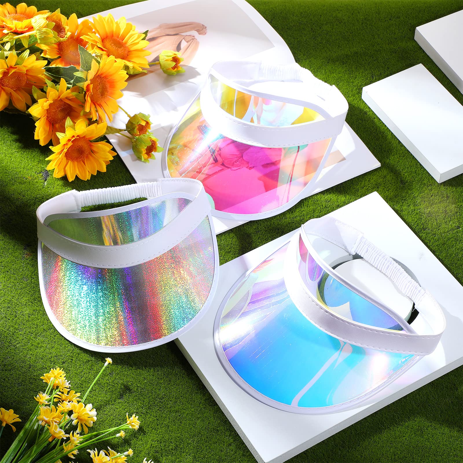 12 Pieces Sun Visor Hats Adjustable Beach Golf Cap Clear Visor Hats for Women Men UV Protection Translucent Hat for Outdoor (Blue, Pink)