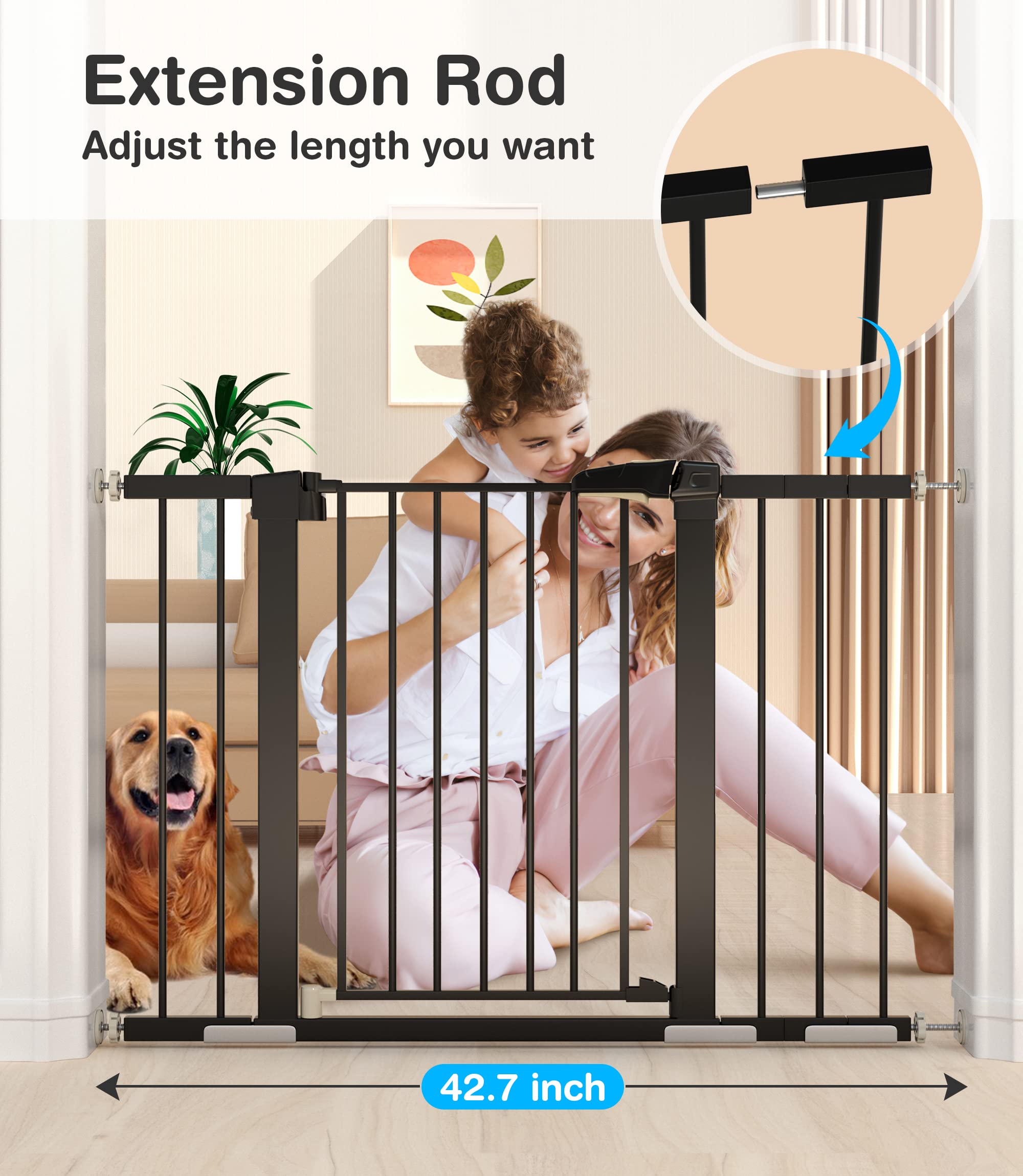 OTTOLIVES Metal Baby Gate Pet Gate 2.7 Inches Gate Extensions for Stairs & Doorways Baby Gate with a Anti-Collision Slot (Black)
