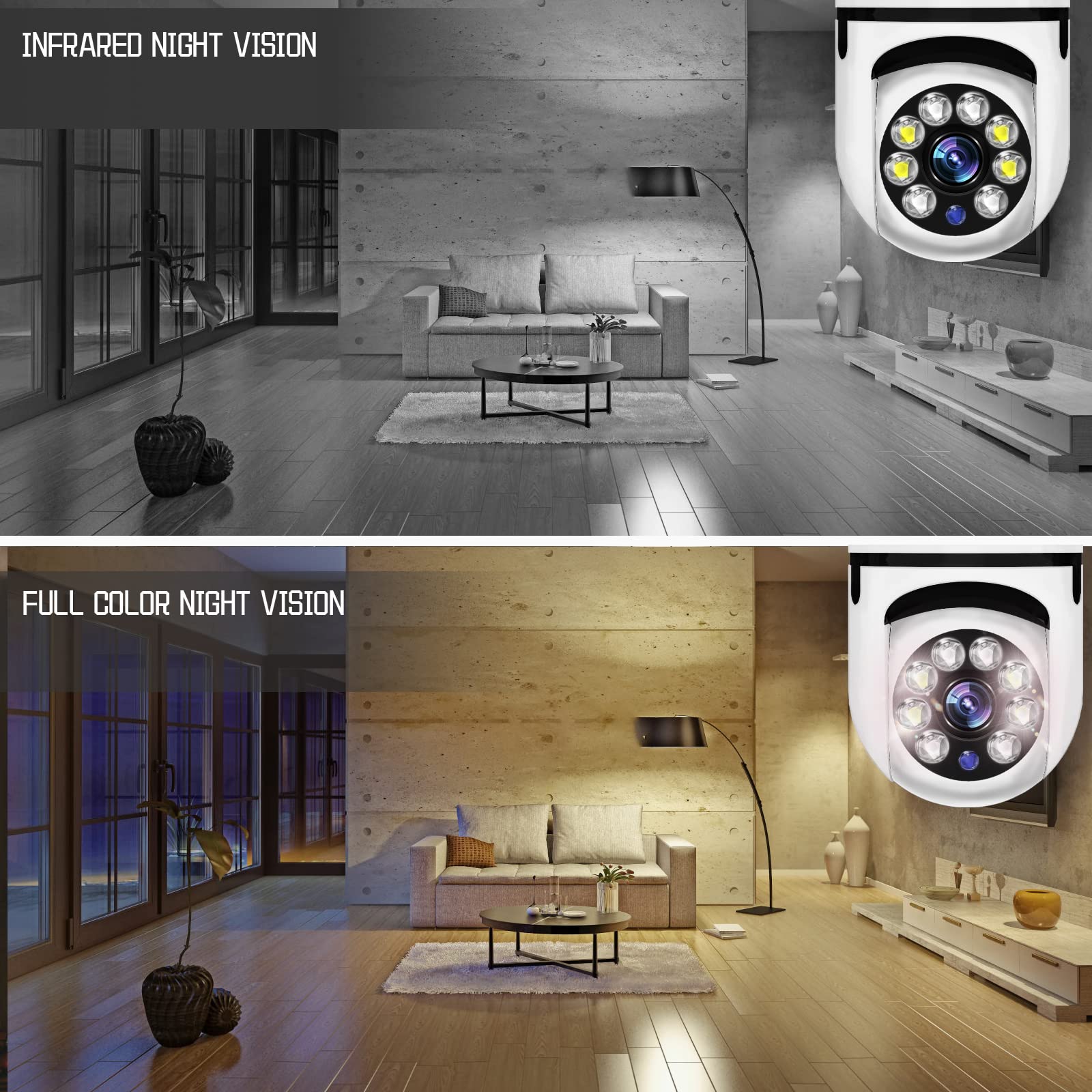 1080P Light Bulb Camera - 360 Degree Security Camera Wireless Outdoor & Indoor - Wifi Home Camera with APP for Phone - Light Socket Monitor with Motion Detection and Alarm/ Two-Way Audio/ Night Vision