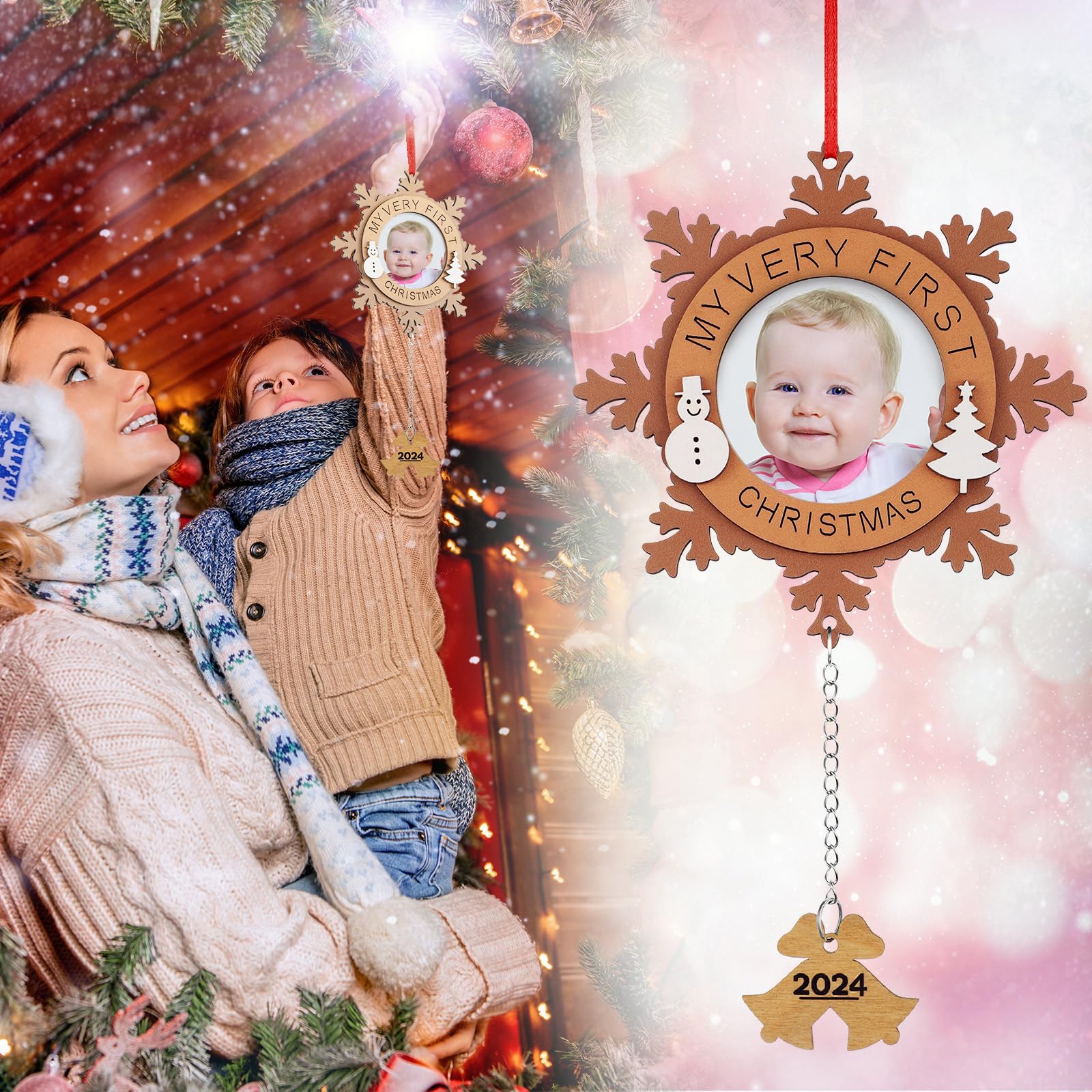 Jetec Baby's First Christmas Photo Ornament 2025 My Very First Christmas Photo Frame Xmas Baby's 1st Keepsake Picture for Newborn Baby Christmas Tree Decor