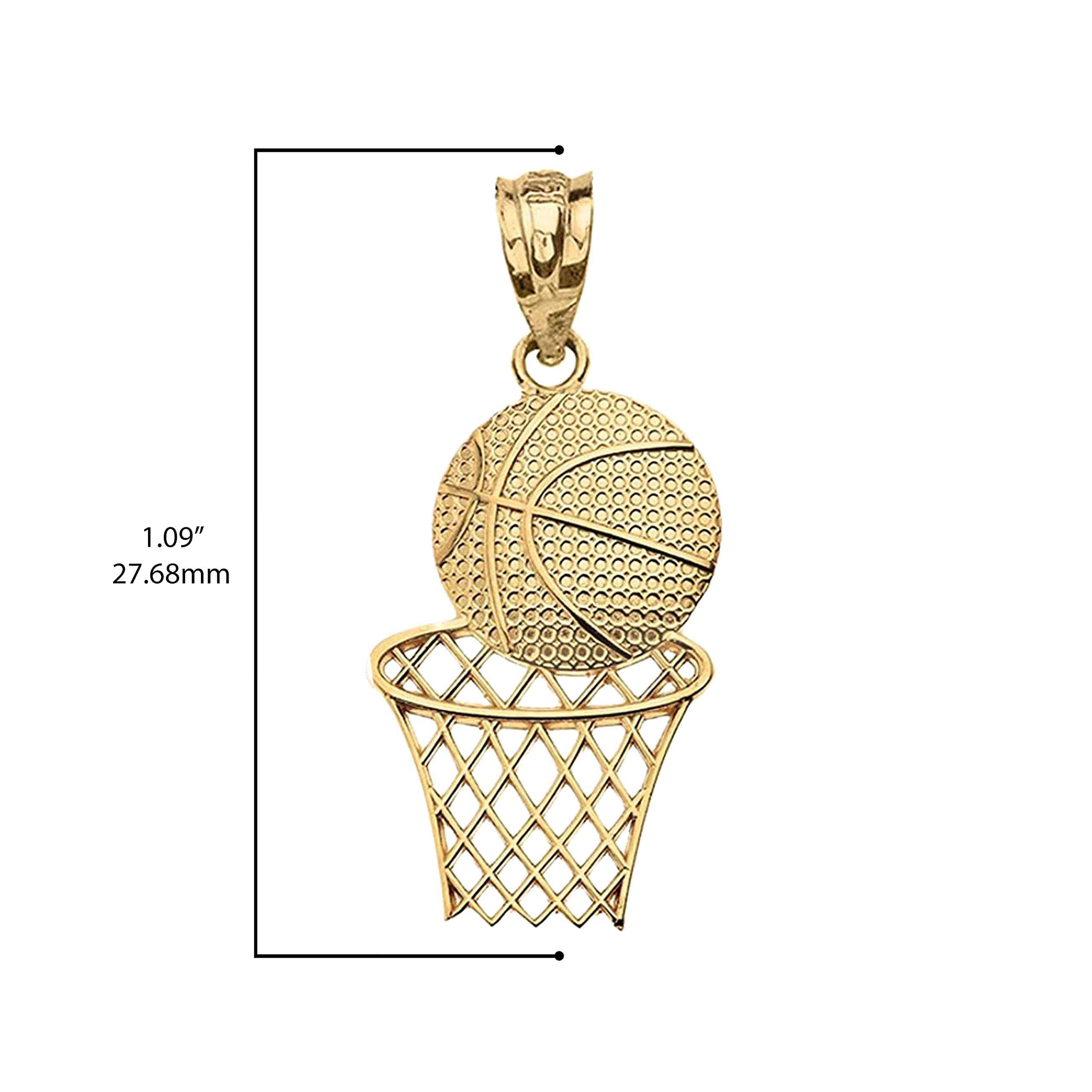 14K Yellow Gold Basketball Hoop Sports Pendant Necklace, 18"
