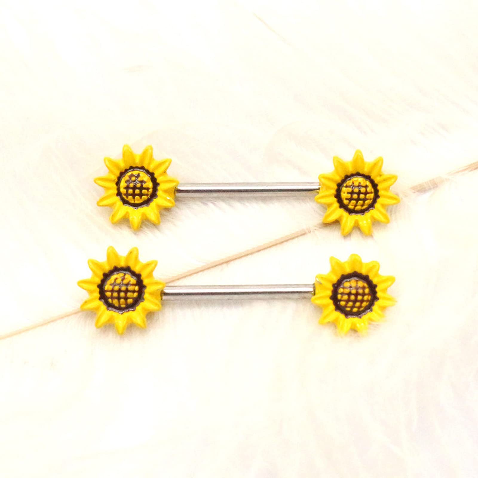 14G Stainless Steel Nipple Piercing Jewelry Nipplering Barbell Cute Sunflower Body Rings 9/16 Inch