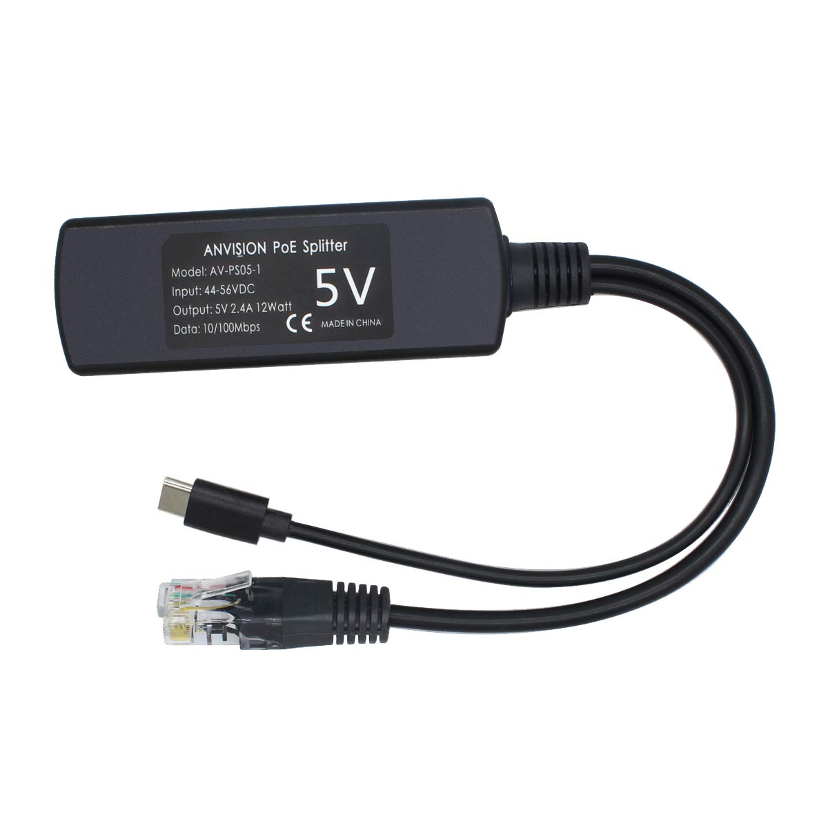 ANVISION 4-Pack 5V PoE Splitter, USB Type C, 48V to 5V 2.4A, IEEE 802.3af Compliant, 10/100Mbps