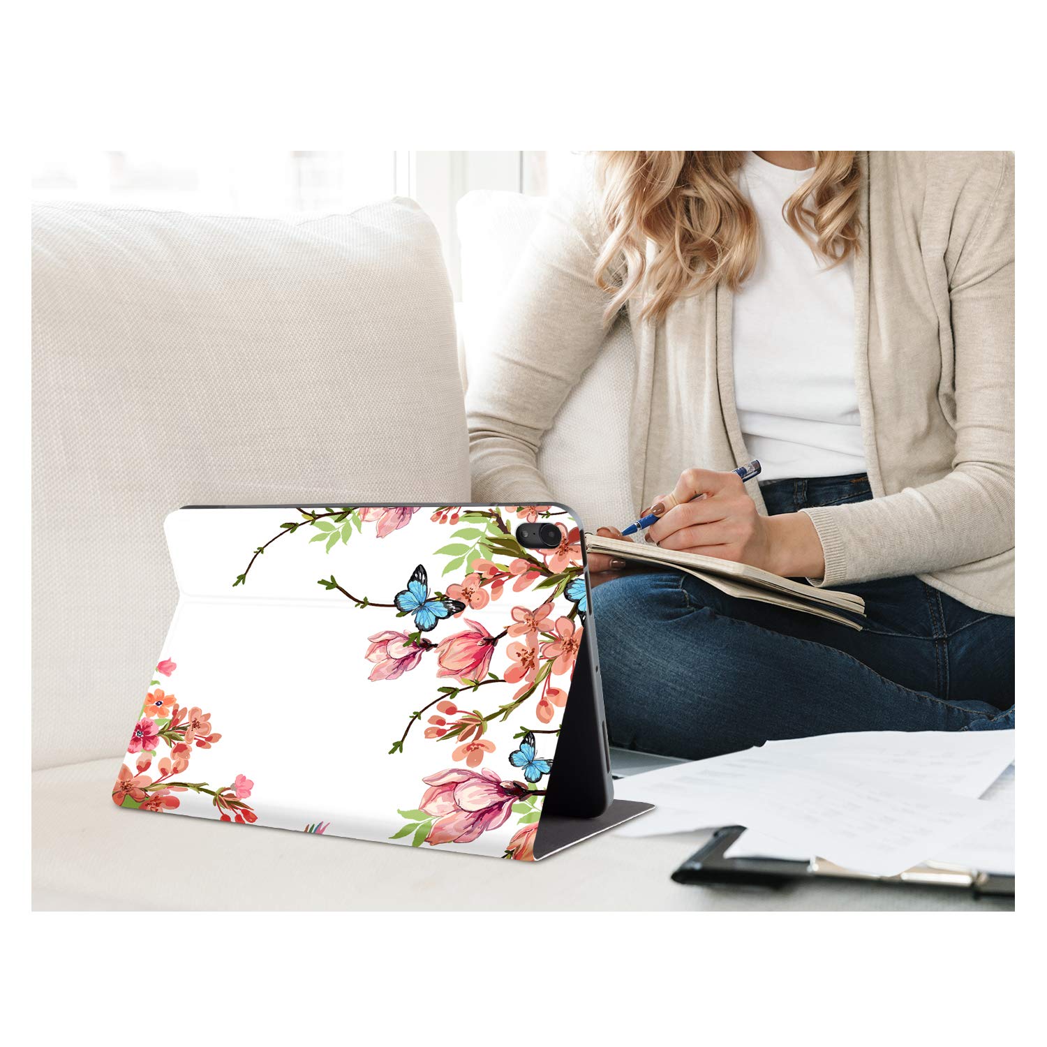 Case for iPad Air 11-Inch 2024, Case for iPad Air Case 5th/4th Generation 10.9 Inch, Case for iPad Air 11 Multi-Angle View Shockproof Case with Adjustable Stand Auto Wake/Sleep,Flowers Hummingbird