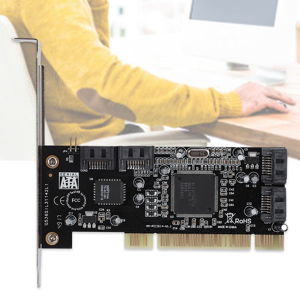 ASHATA PCI 16X to 4-Port SATA Riser Card,5Gbps Sil3114 Master SATA PCI 4 Port Expansion Card,PCI SATA Controller Expansion Card for 98SE/ME/NT4.0/2000/XP/7/Vista and Linux.