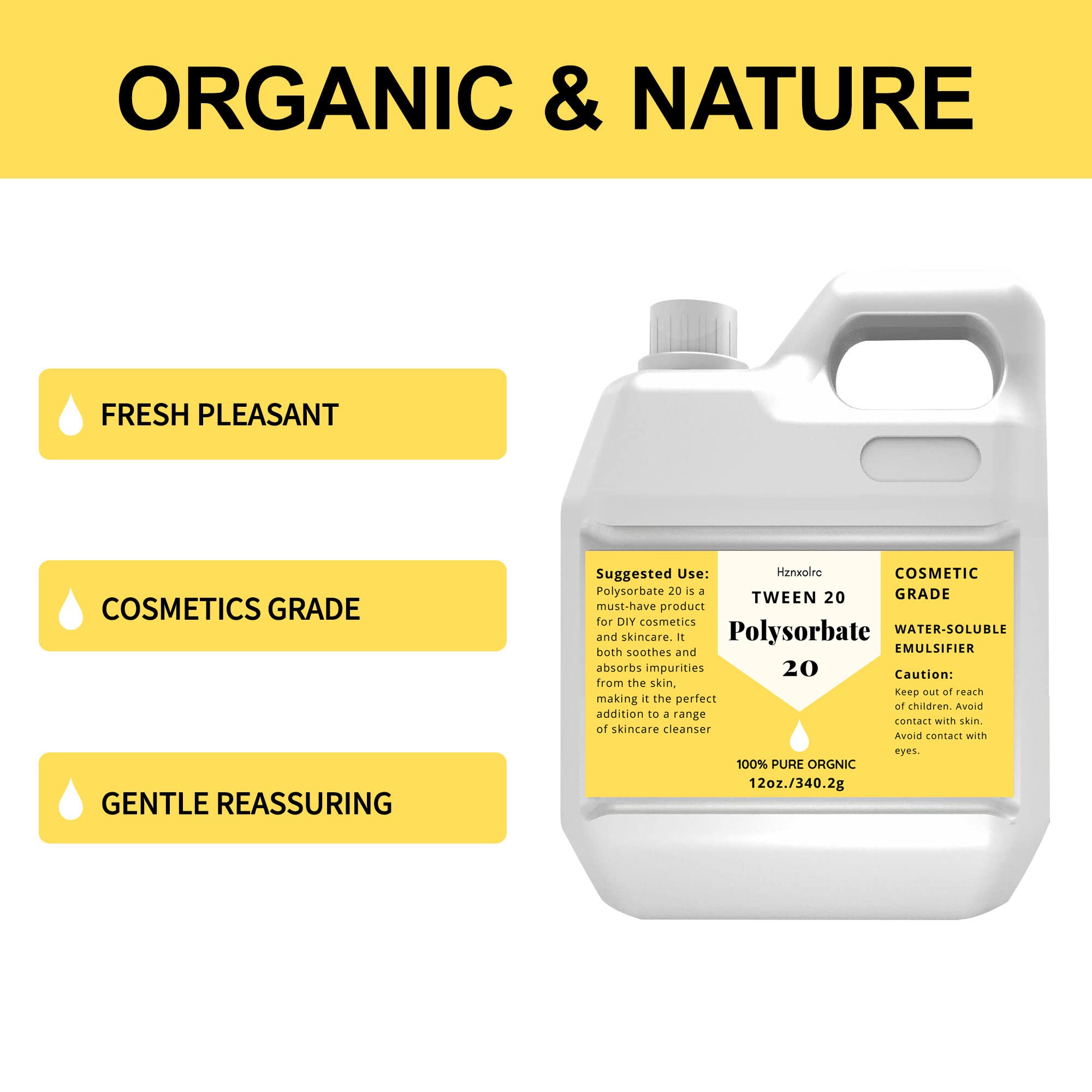 12 oz Polysorbate 20 Emulsifier, Premium Polysorbate 20 (TWEEN 20) Liquid, 100% Pure, Cosmetics Grade, Gentle on Skin, Suitable for Making Lotions, Shampoos, Body Washes, Makeup Removers and More
