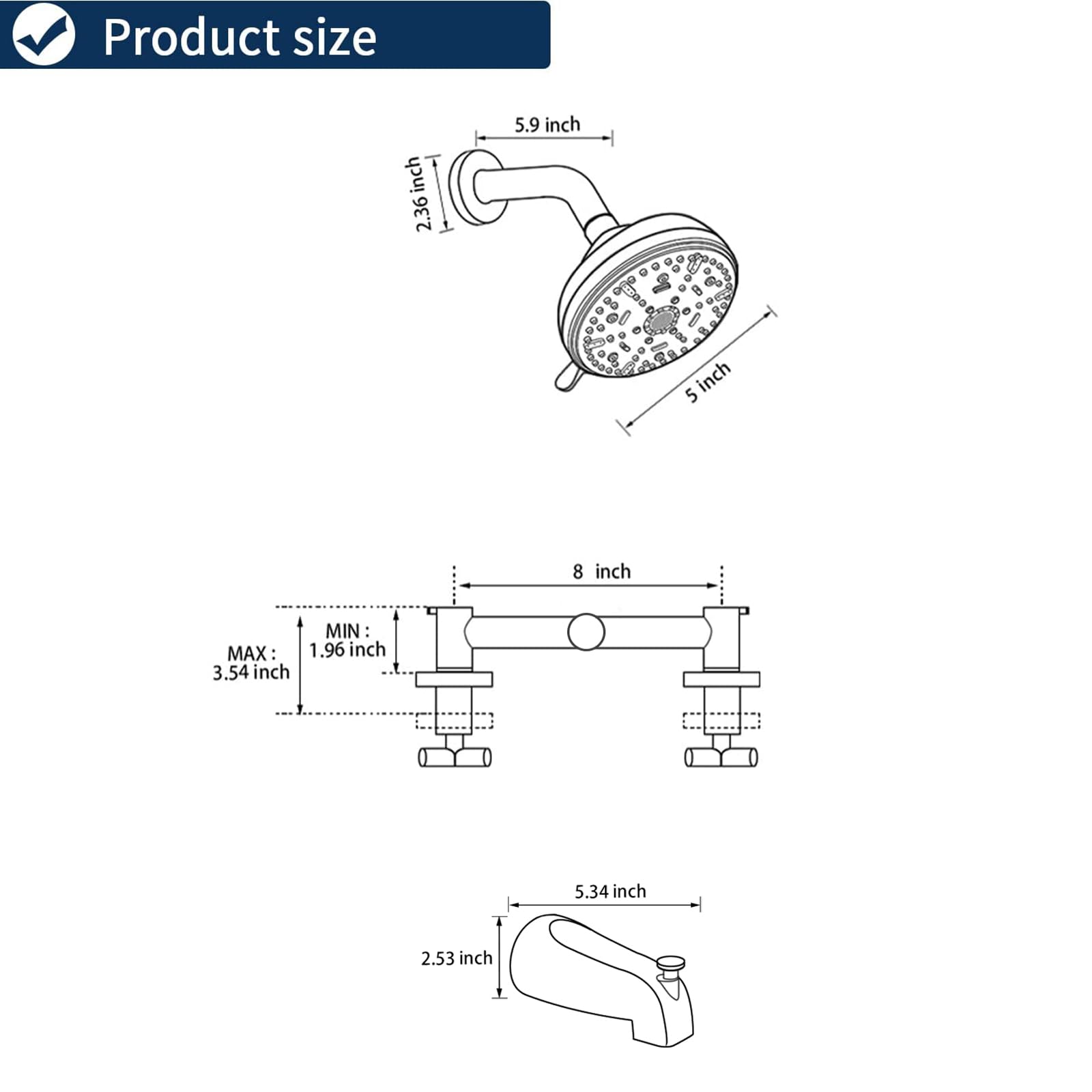 2 Handle Shower Faucet Set with Tub Spout Bathtub Shower Faucet Combo Set Shower System Complete Tub and Shower Trim Kit Matte Black Wall Mounted Shower Fixtures