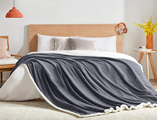 BEAUTEX Sherpa Fleece Throw Blankets, Soft Fluffy Flannel Plush Blanket and Throw, Fuzzy Cozy Grey Cuddle Blankets for Couch Bed Sofa Adults (50" x 60", Grey)
