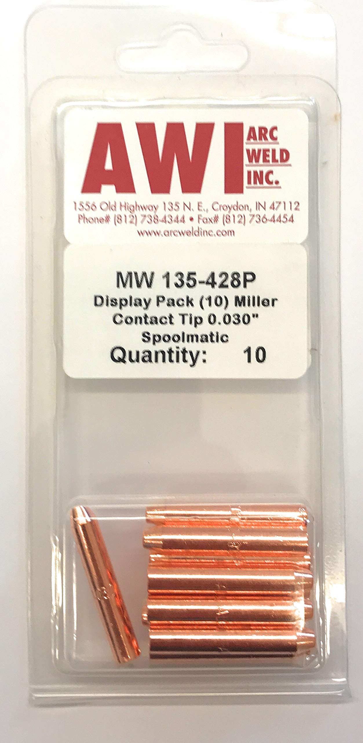 135-428 Miller Style Spoolmatic and XR 1st Generation Series Contact Tip .030-.041 - Arc Weld by Masterweld Pack of (25)