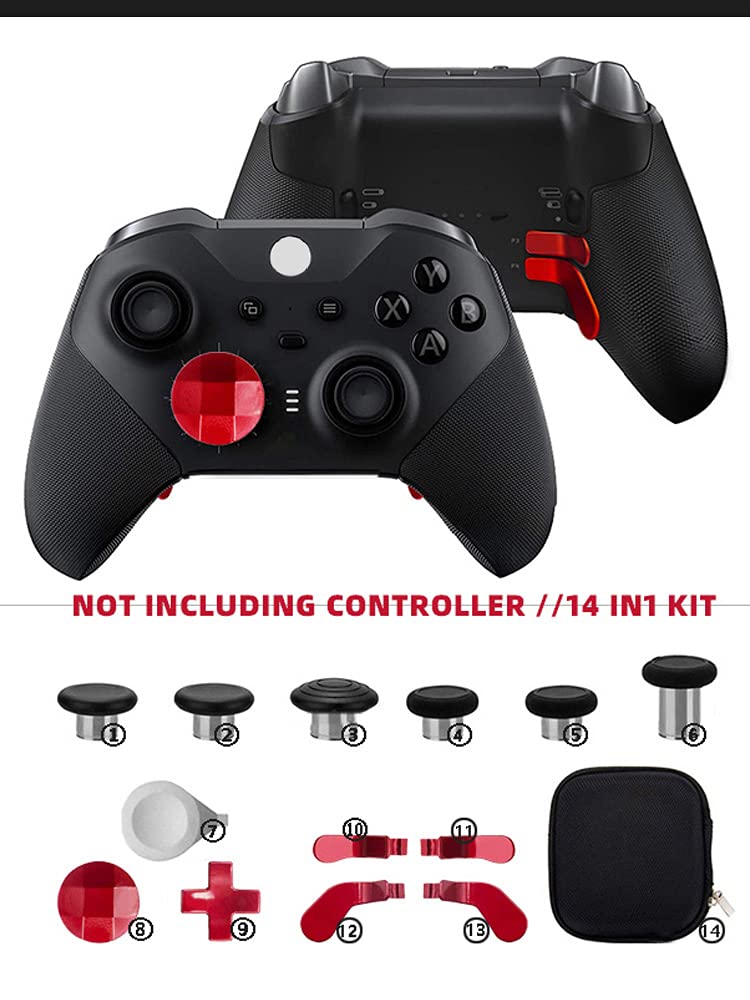 14IN1 Metal Alloy Thumbsticks Trigger D-Pads Button Set for XBOX One Elite Series 2 ( model 1797 ) Controller - RED