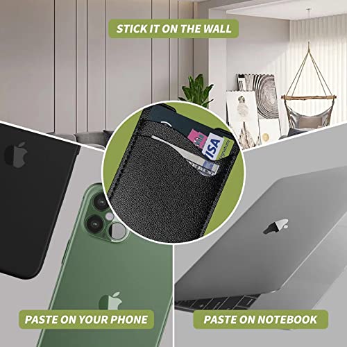 2 Pack Phone Card Holder, Dual Pocket Leather Phone Wallet Stick On, Credit Card Holder for Phone Case, Back of iPhone Samsung Android Smartphones, Black