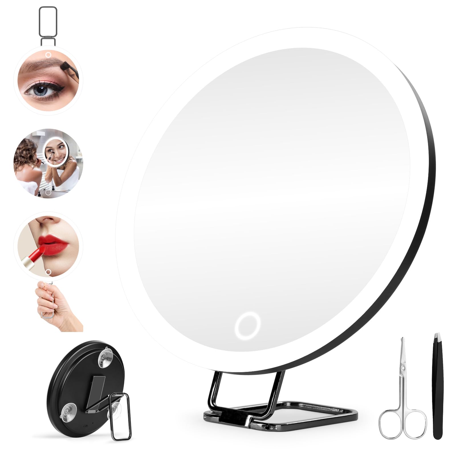 10X Magnifying Mirror, 6 Inch Makeup Mirror with Magnification, 10X Magnified Mirror with 3 Suction Cups and 360° Adjustable Stand for Handheld, Table, Wall-Mounted, Magnifying Mirror and Tweezers Set
