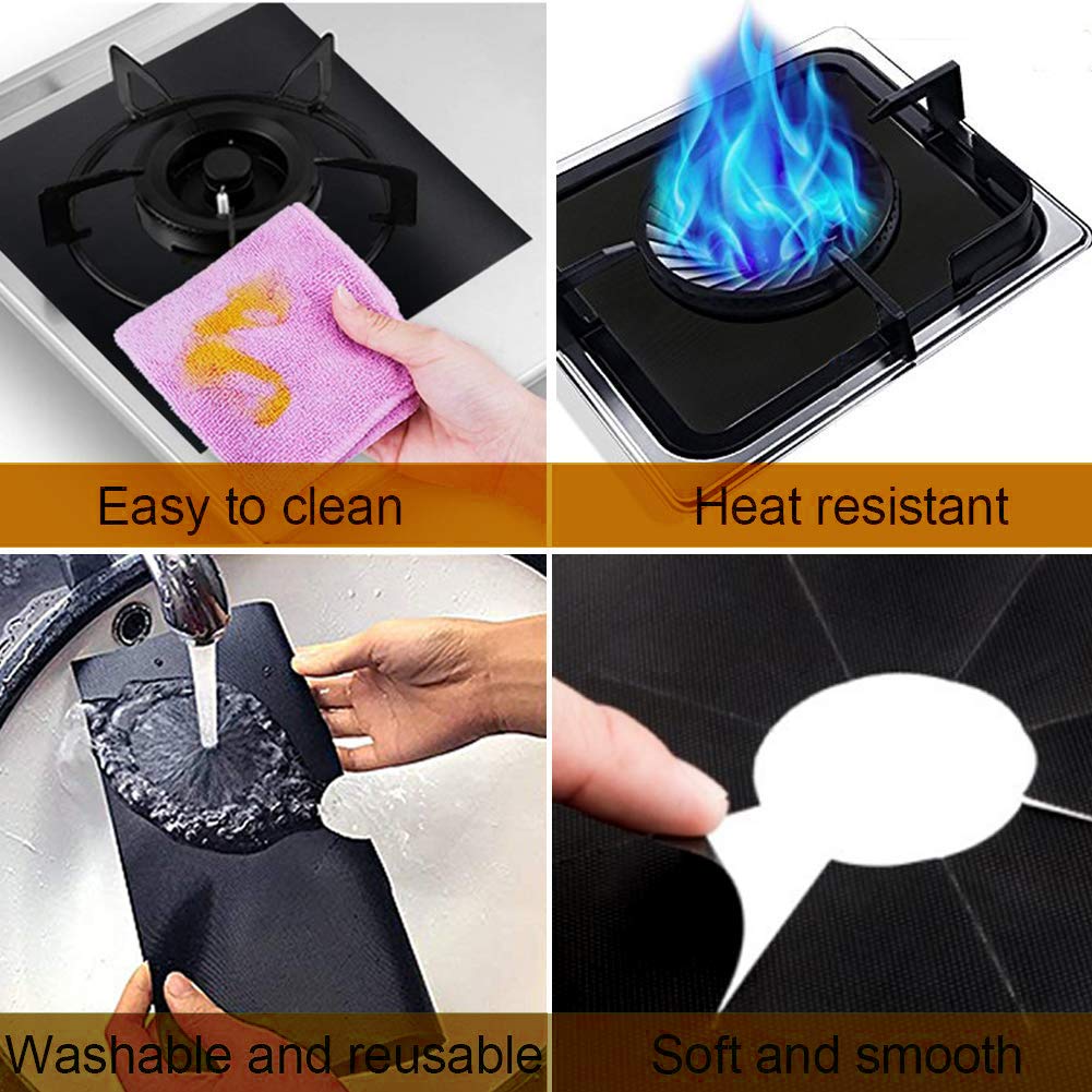 10 Pack Stove Burner Covers Double Thickness Reusable Non-Stick Heat-Resistant Gas Range Protectors for Kitchen and Easy to Clean(Black)