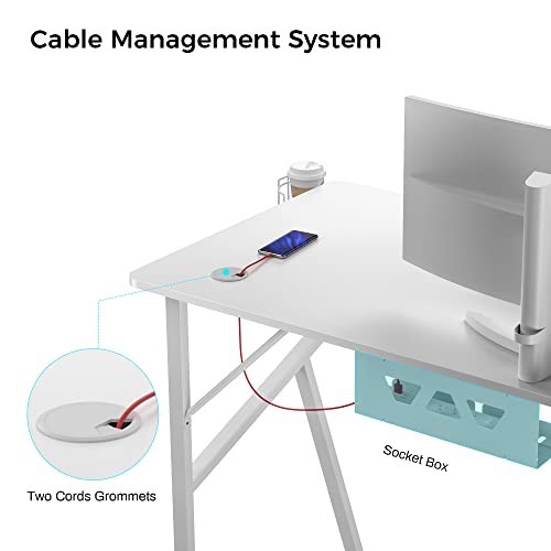 EUREKA ERGONOMIC White Computer Desk, 63 x 24 Inch K Shaped Long Gaming Desk for Home Office Work Study Writing Table with Cable Management, Cup Holder, Headphone Hook, Mouse Pad, Easy to Assemble