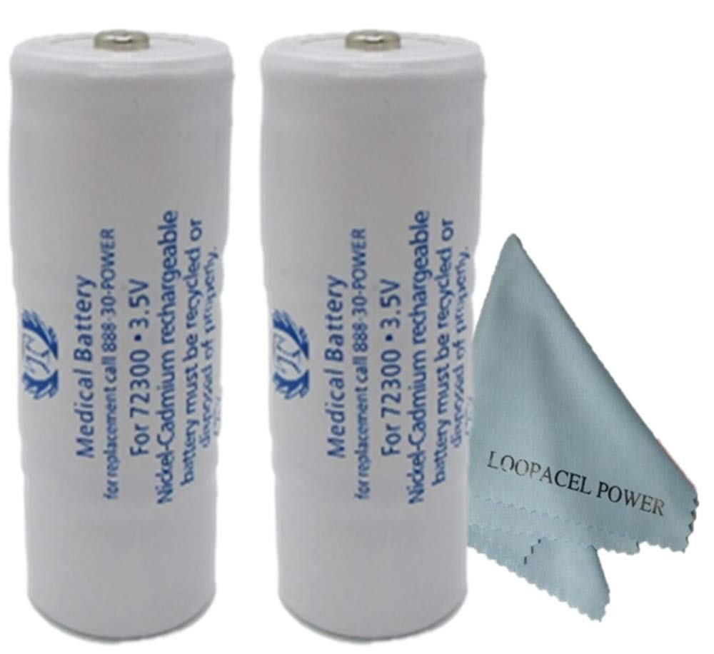 2 Titon 72300 Replacement Battery for Welch Allyn 72300 3.5V with Loopacell Cloth