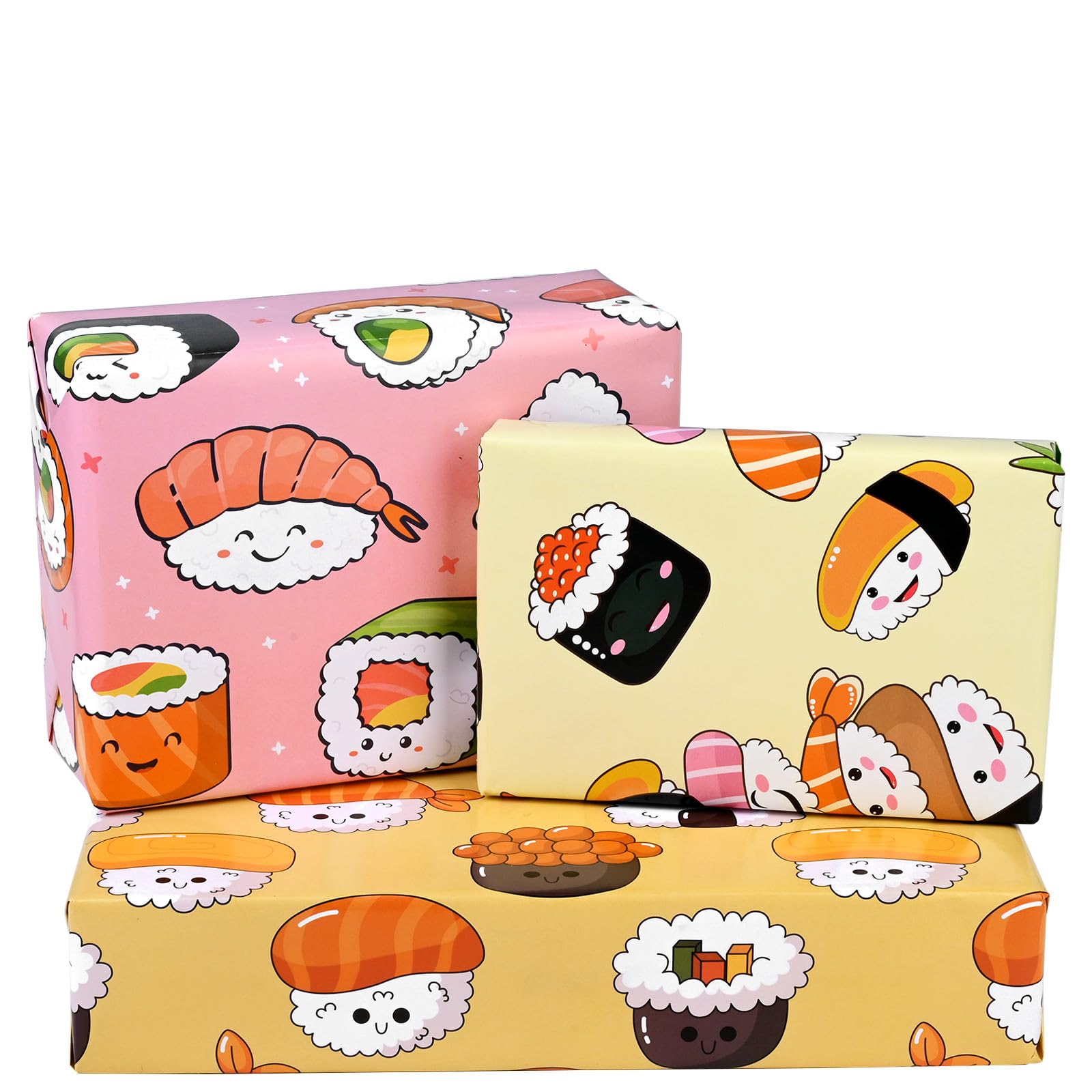 12 Sheets 28 * 20 Inches Sushi Faces Wrapping Paper Bulk Cute Sushi Trendy Gift Wrap Paper for Baby Shower Birthday Wedding DIY Craft, Folded Flat